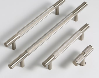 Brushed Nickel Knurled Kitchen Cabinet Handle 160mm & Matching Boss Bar ...