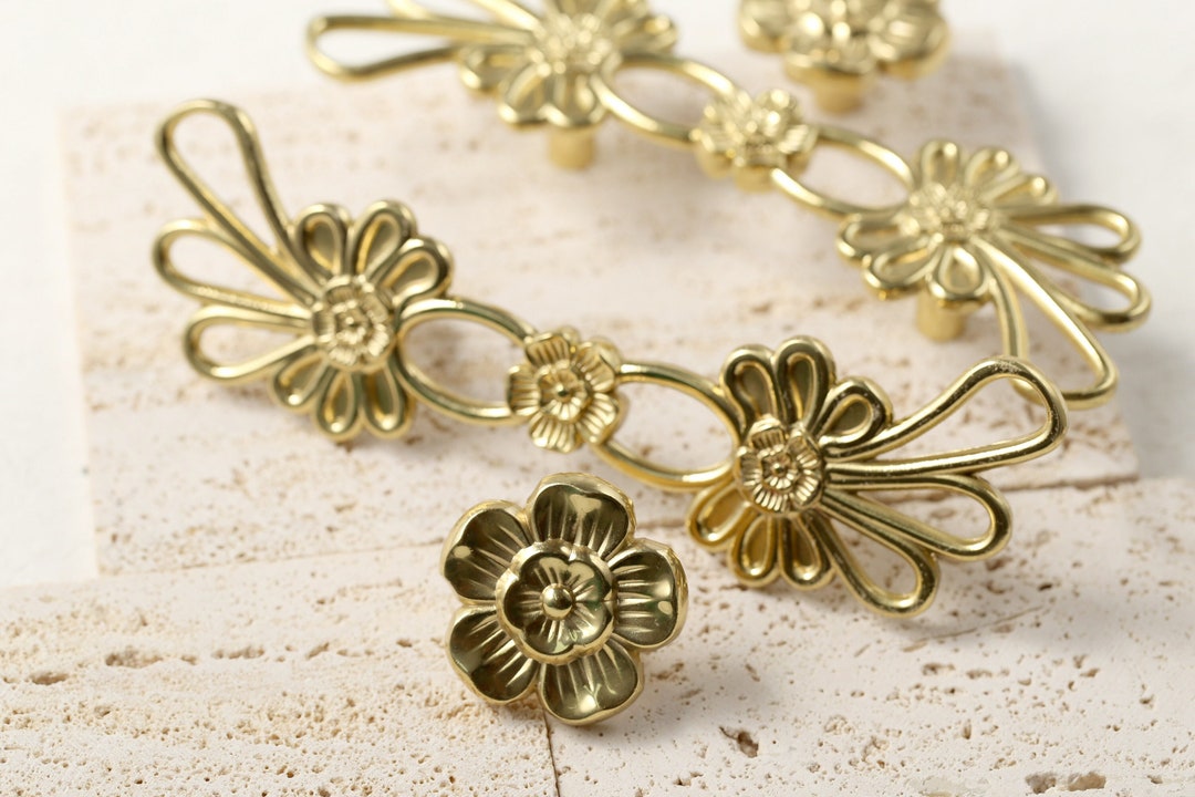 Plum Flower Brass Cabinet Pulls Handles Branch Knobs Drawer Pull ...