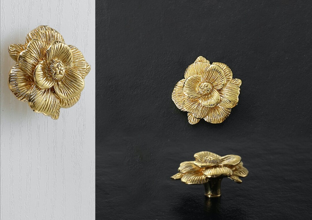 Flower Brass Knobs Kitchen Pulls and Knobs Cabinet Drawer Handles Knobs Nordic Style Drawer ...