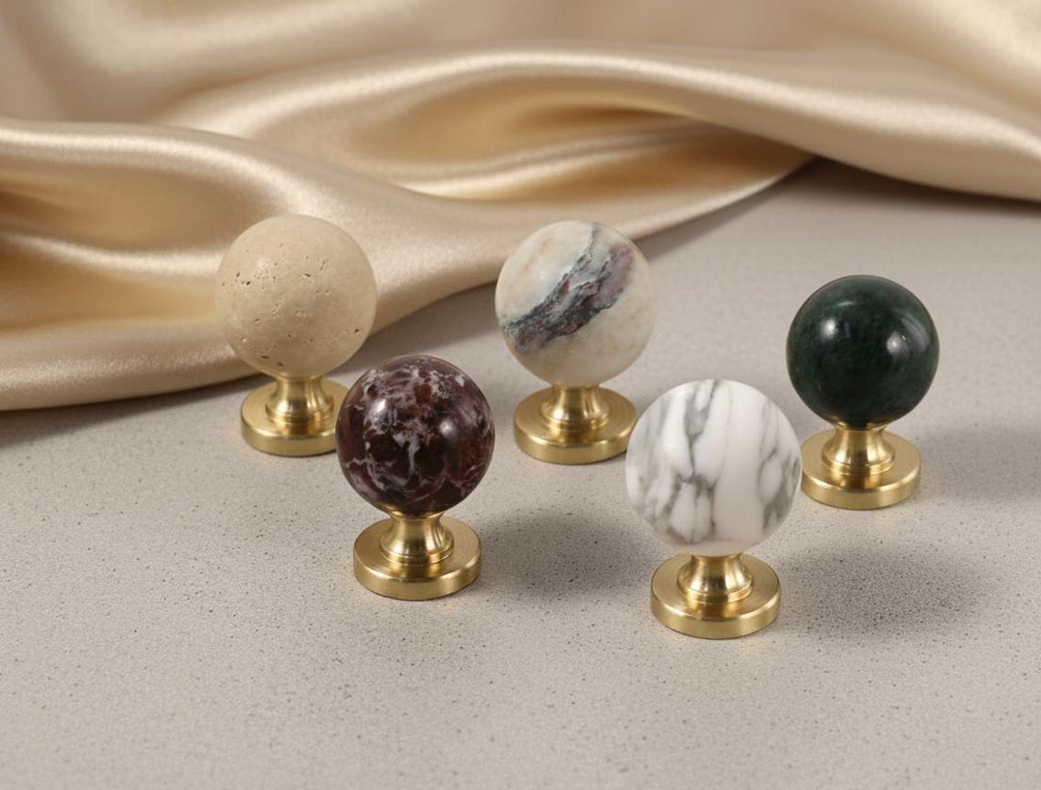 Viola Marble Brass Cabinet Knobs, Travertine Drawer Knobs Handles ...