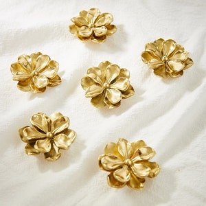 Brass Camellia Drawer Knobs, Solid Flower Brass Cabinet Pull Handles Knobs, Gold Art Dresser ...