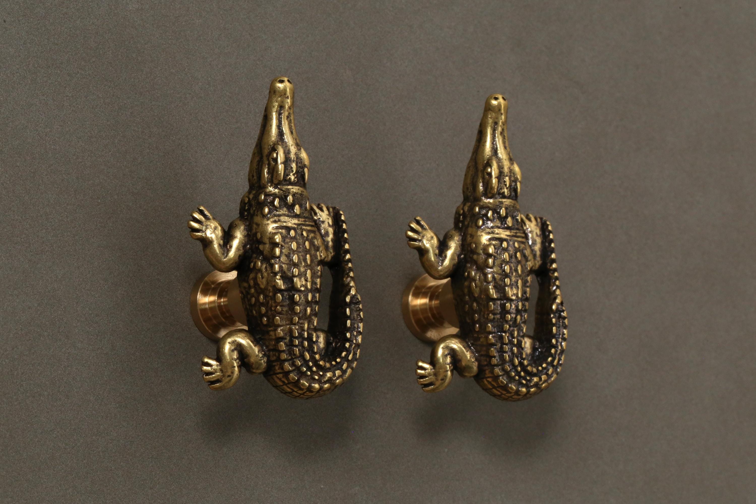 Brass Crocodile Drawer Knob/ Handmade Alligator Antique Brass ...
