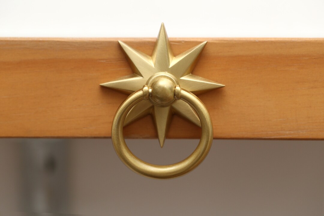 Brass Star Ring Pull Knob/gold Star Backplate Door Handle/star Ring ...