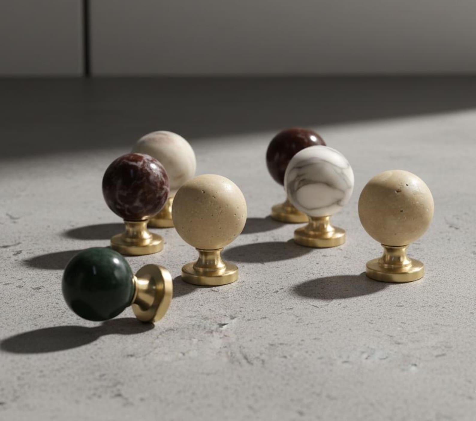 Viola Marble Brass Cabinet Knobs, Travertine Drawer Knobs Handles ...