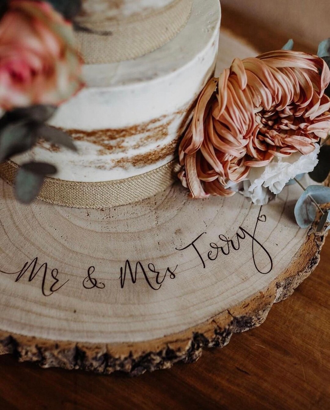 Extra Large XXL Personalised Rustic Cake Stands Engraved, Bespoke Log ...