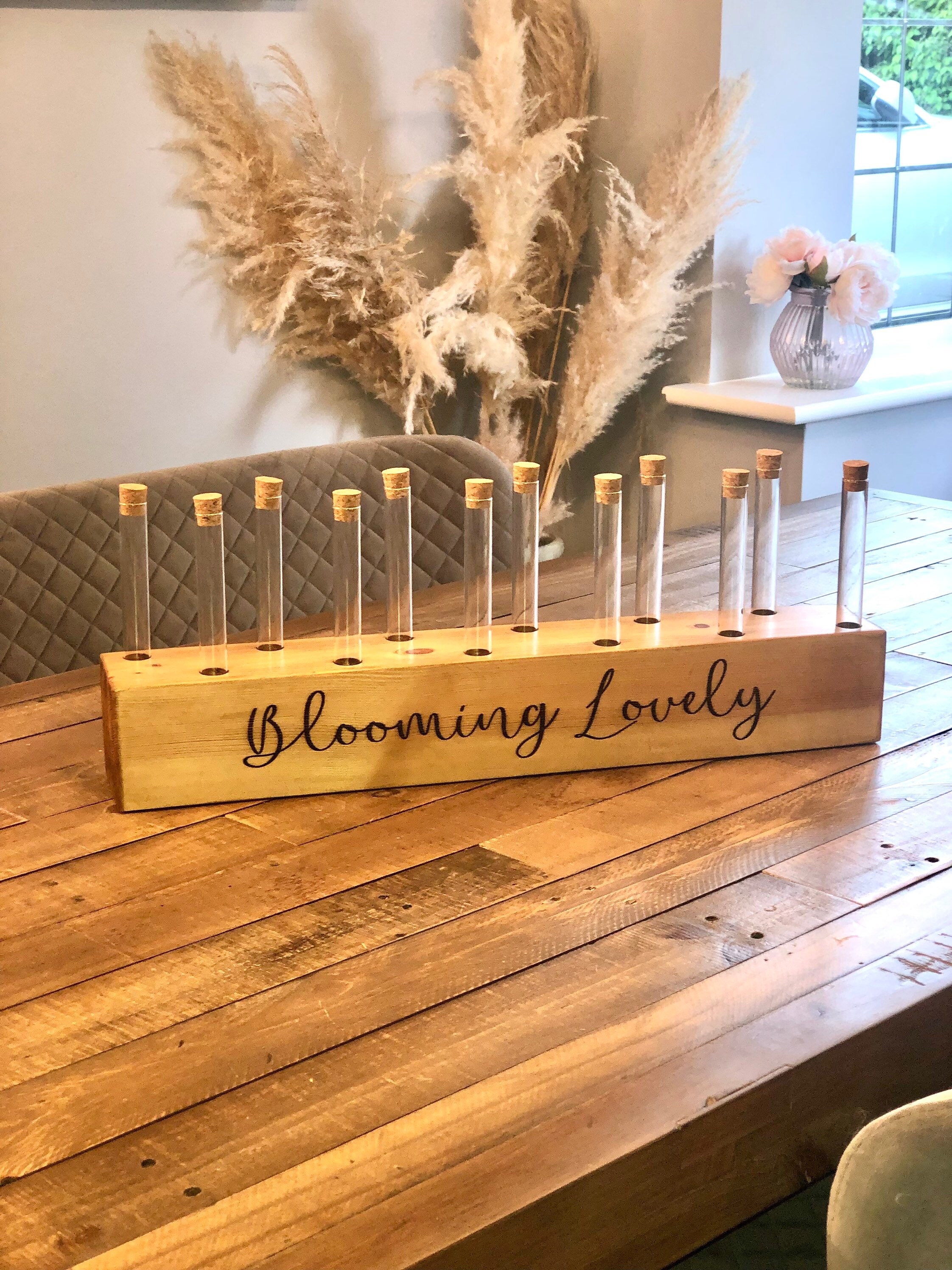Wooden Engraved Personalised Table Centrepiece. Test Tube Flower ...