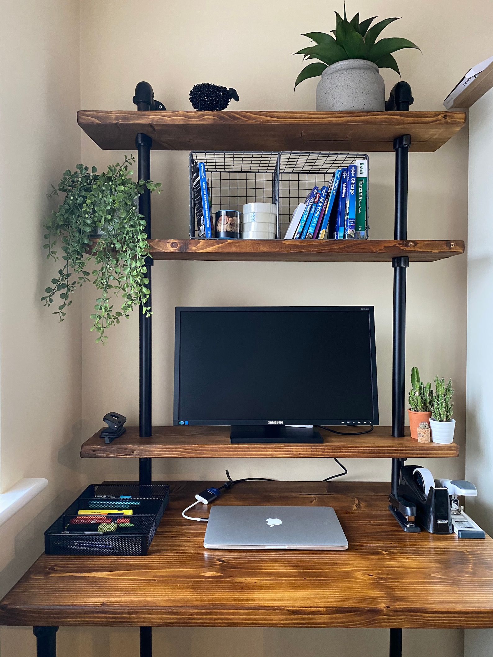 Rustic Wooden Desk With Shelving - Etsy UK