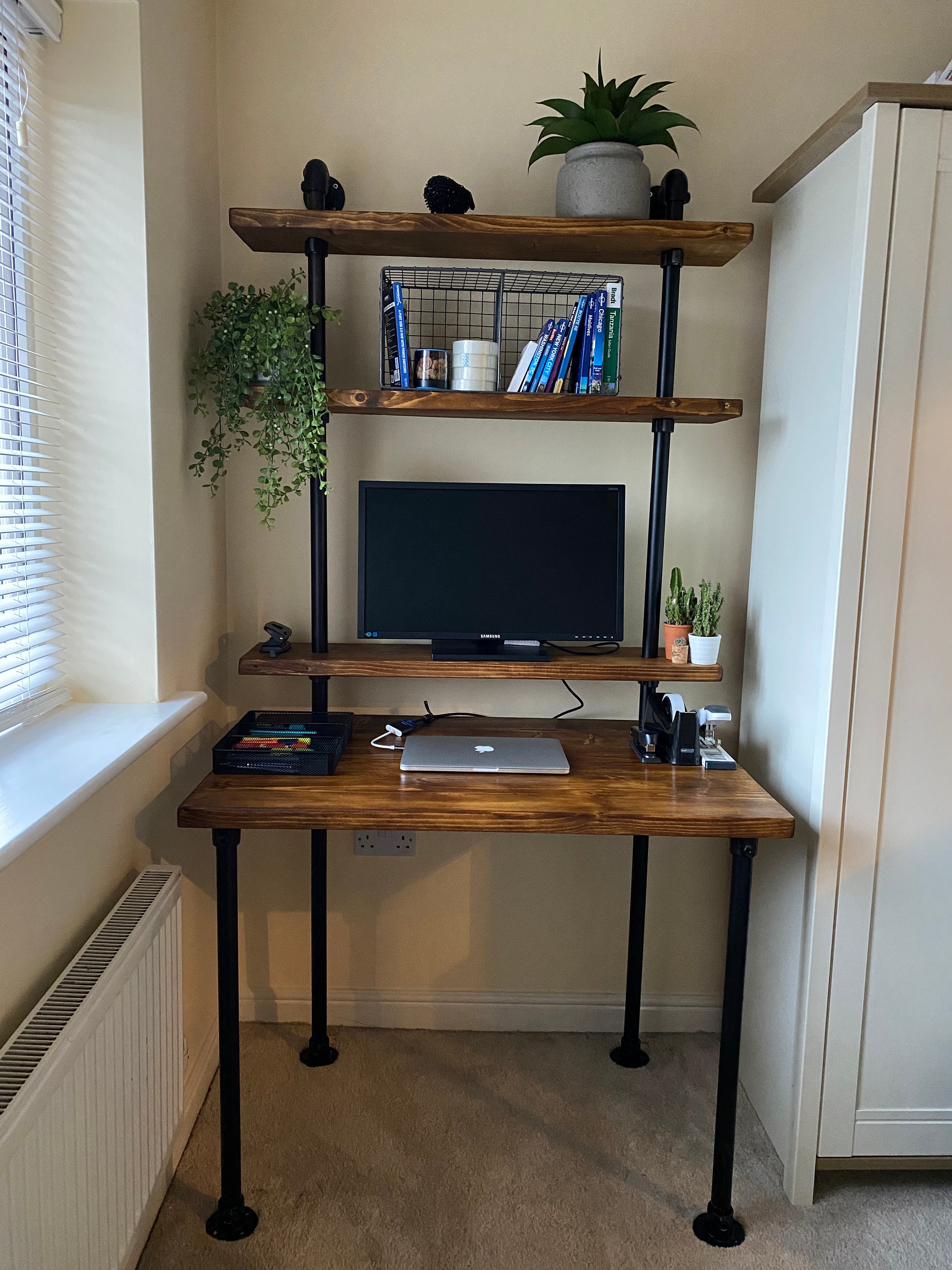 Rustic Wooden Desk With Shelving - Etsy UK