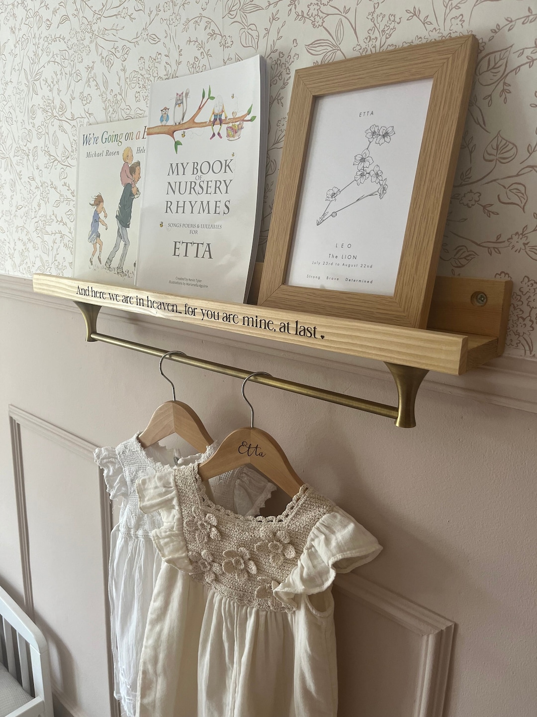 Engraved Lipped Nursery Shelf: Solid Wood Picture/book/prints Display ...