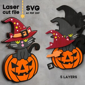 Halloween SVG Bundle. Laser Cut File for Glowforge, Black Cat Hat Bat ...