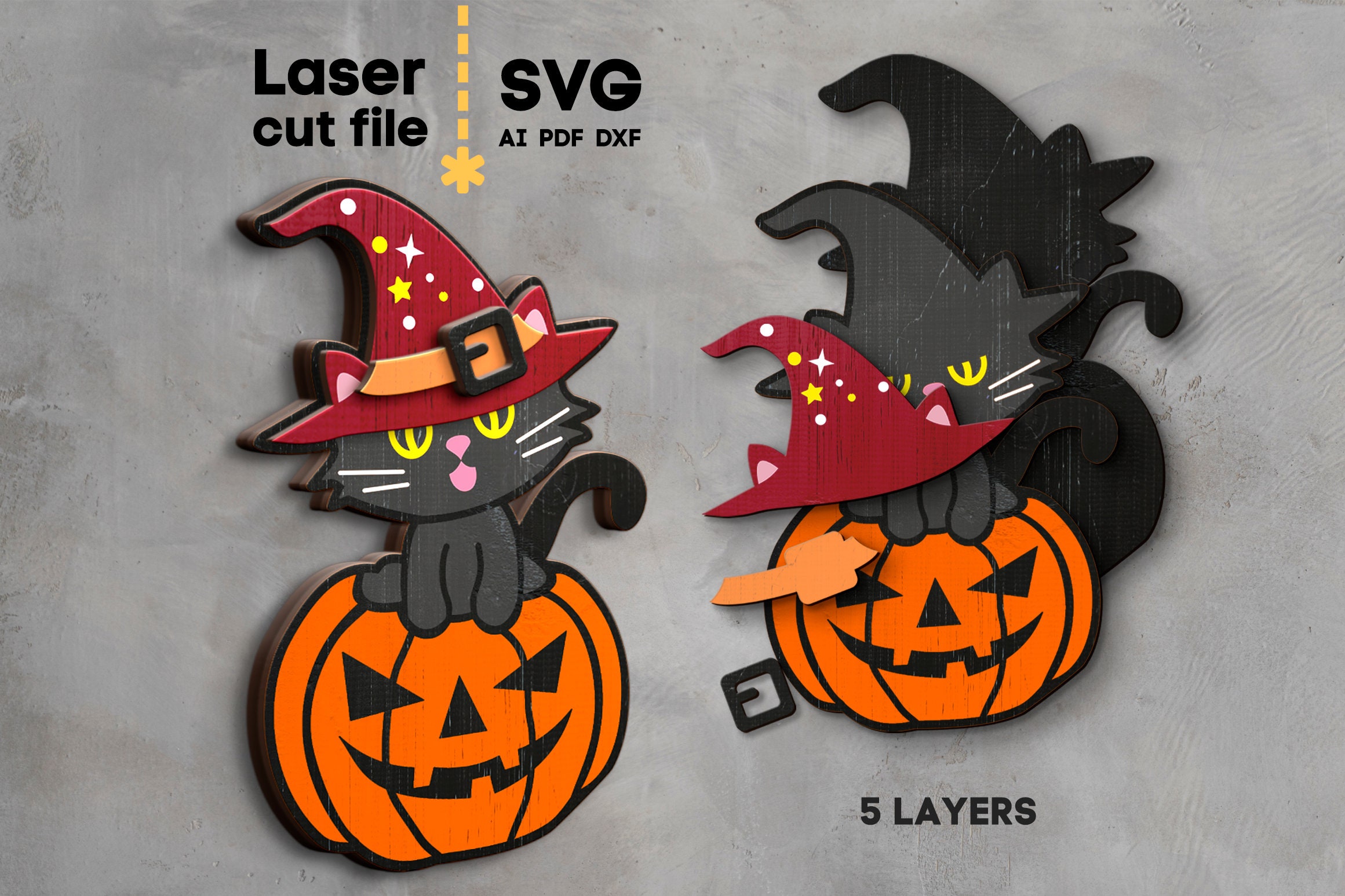 Halloween SVG Bundle. Laser Cut File for Glowforge, Black Cat Hat Bat ...