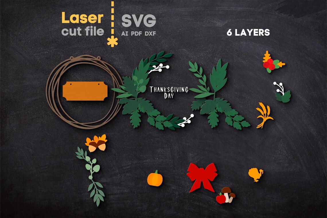 Thanksgiving Day SVG. Laser Cut File for Glowforge, Autumn Wreath Fall ...