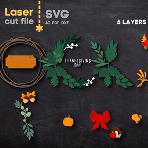 Thanksgiving Day SVG. Laser Cut File for Glowforge, Autumn Wreath Fall ...