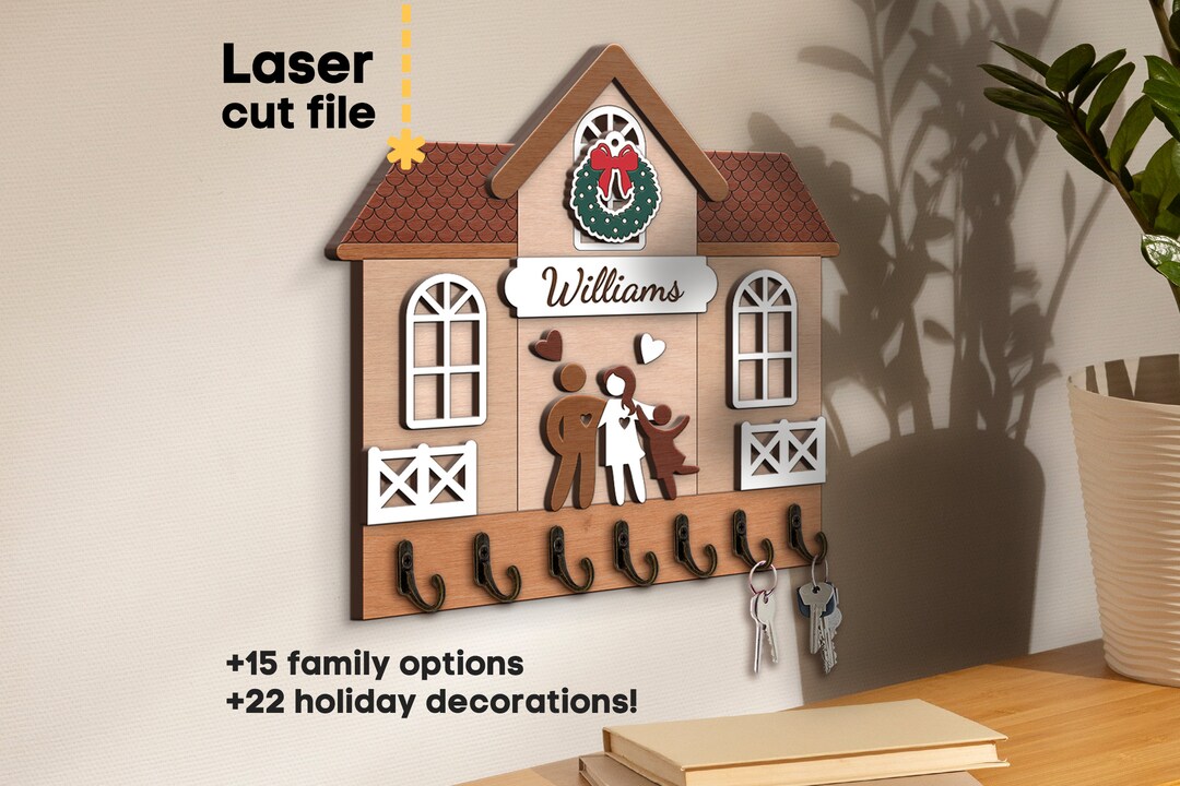 Family Key Holder SVG Bundle. Laser Cut File for Glowforge, Key Hanger ...