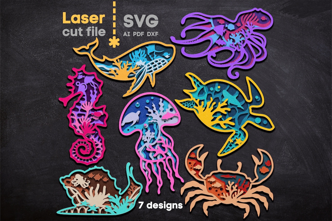 Sea Creatures SVG Bundle Laser Cut File Glowforge Cricut Crab Medusa ...
