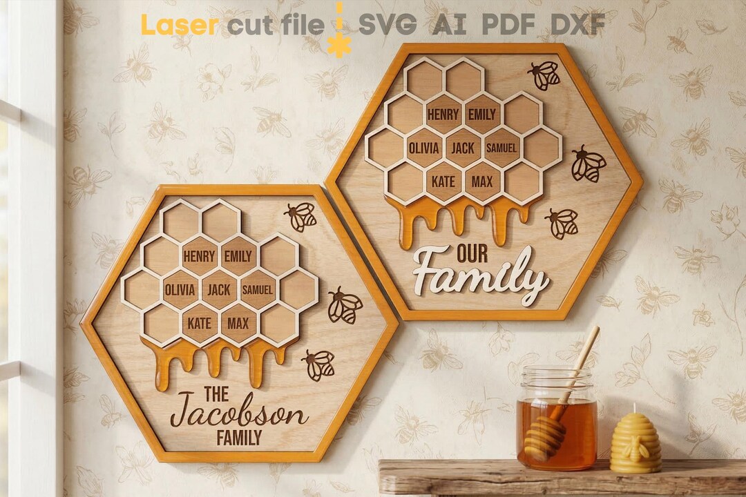 Family Honeycombs SVG. Laser Cut File for Glowforge, Mother's Day Honey ...