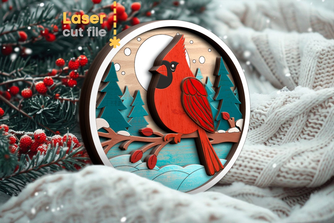 Red Cardinal SVG. Laser Cut File for Glowforge, Winter Bird Forest Snow ...