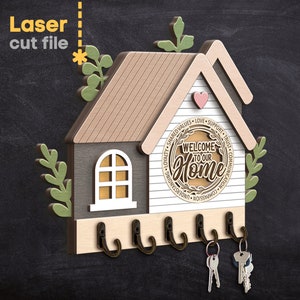 Key Holder SVG. Laser Cut File for Glowforge, Wall Key Hanger House ...