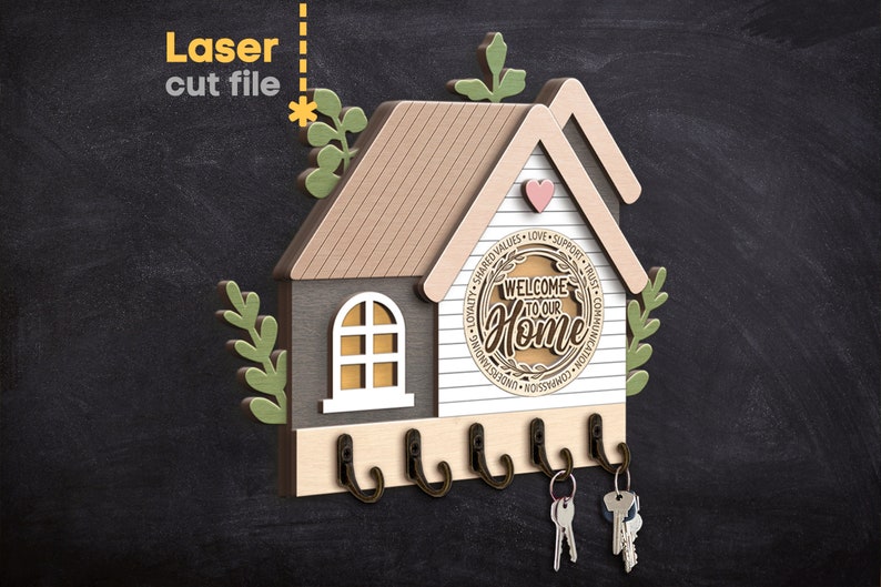 Key Holder SVG. Laser Cut File for Glowforge, Wall Key Hanger House ...