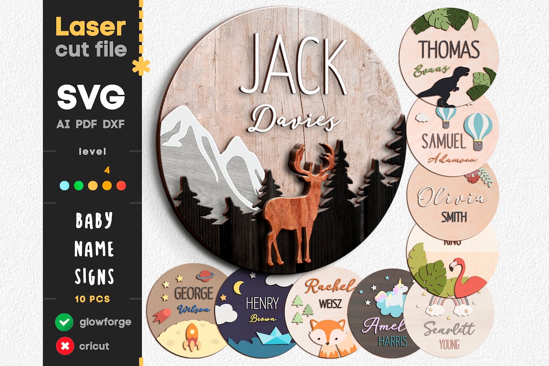 Baby Name Sign SVG Bundle. Laser Cut File for Glowforge Set - Etsy