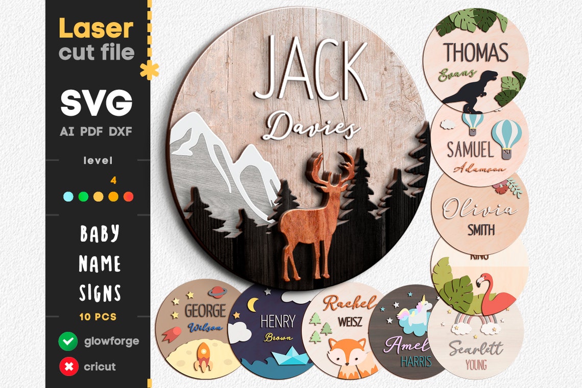 Baby Name Sign SVG Bundle. Laser Cut File for Glowforge Set - Etsy