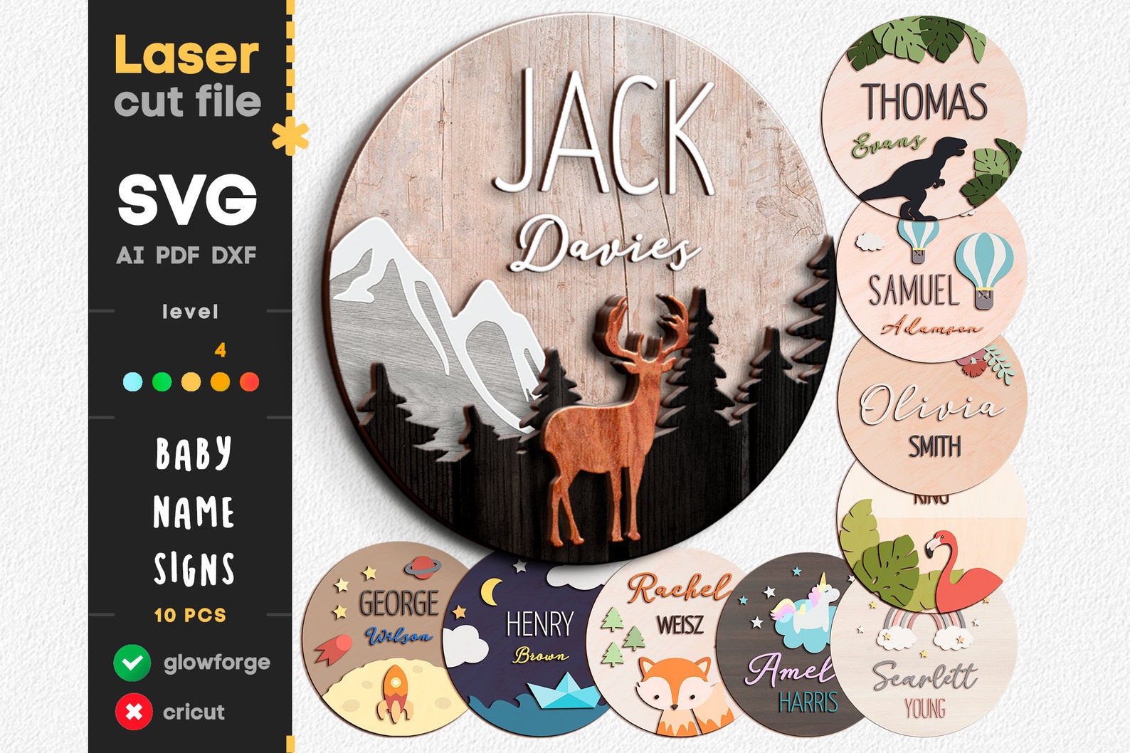 Baby Name Sign SVG Bundle. Laser Cut File for Glowforge Set - Etsy