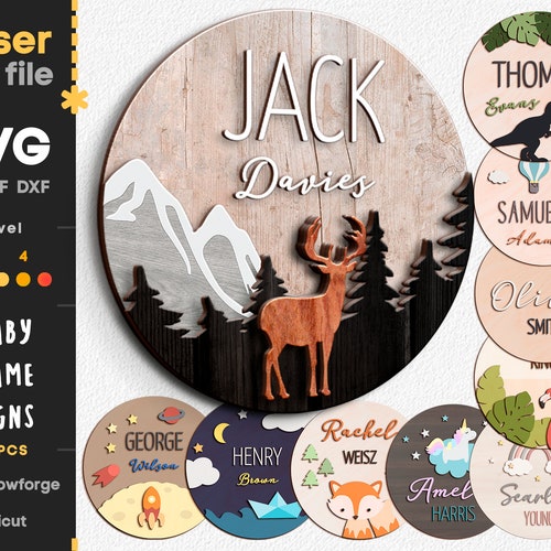 Art & Collectibles Digital cdr Set Nursery Name Sign SVG for Glowforge ...
