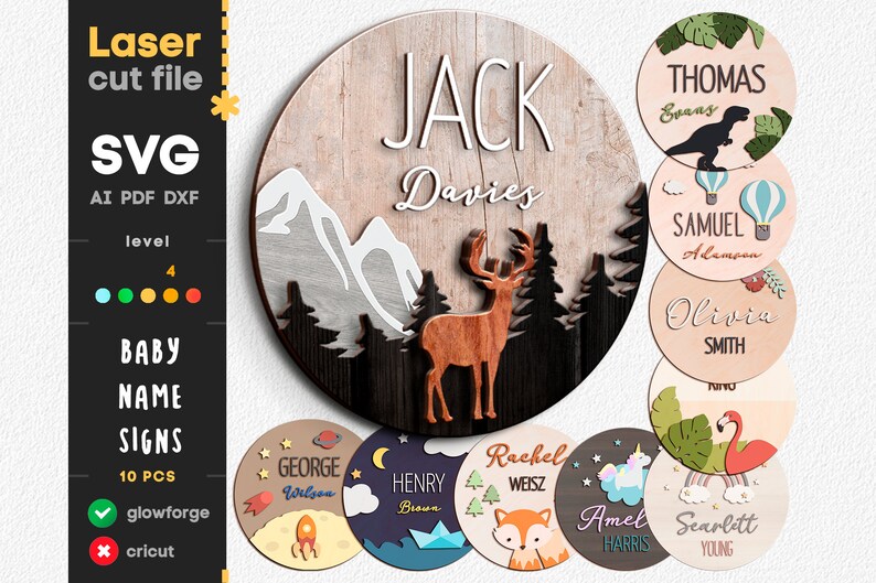 Baby Name Sign SVG Bundle. Laser Cut File for Glowforge Set - Etsy