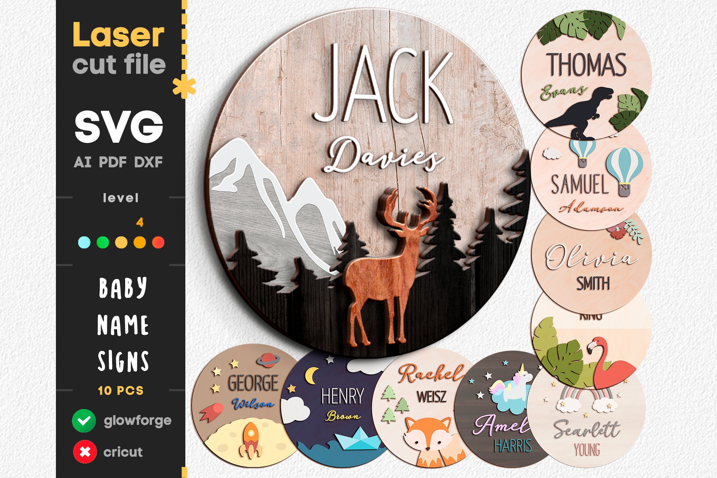 Baby Name Sign SVG Bundle. Laser Cut File for Glowforge Set - Etsy