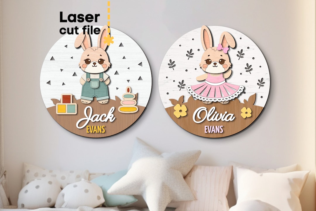 Bunny Baby Name Sign SVG Bundle. Laser Cut File for Glowforge, Rabbit ...