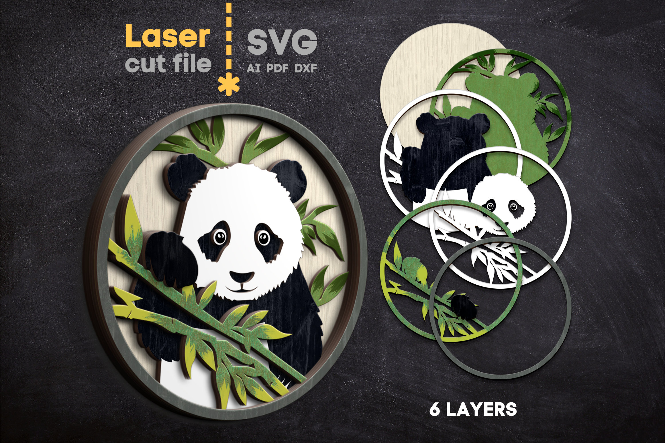 Panda Con Spade Laser Laser Cut Panda Etsy