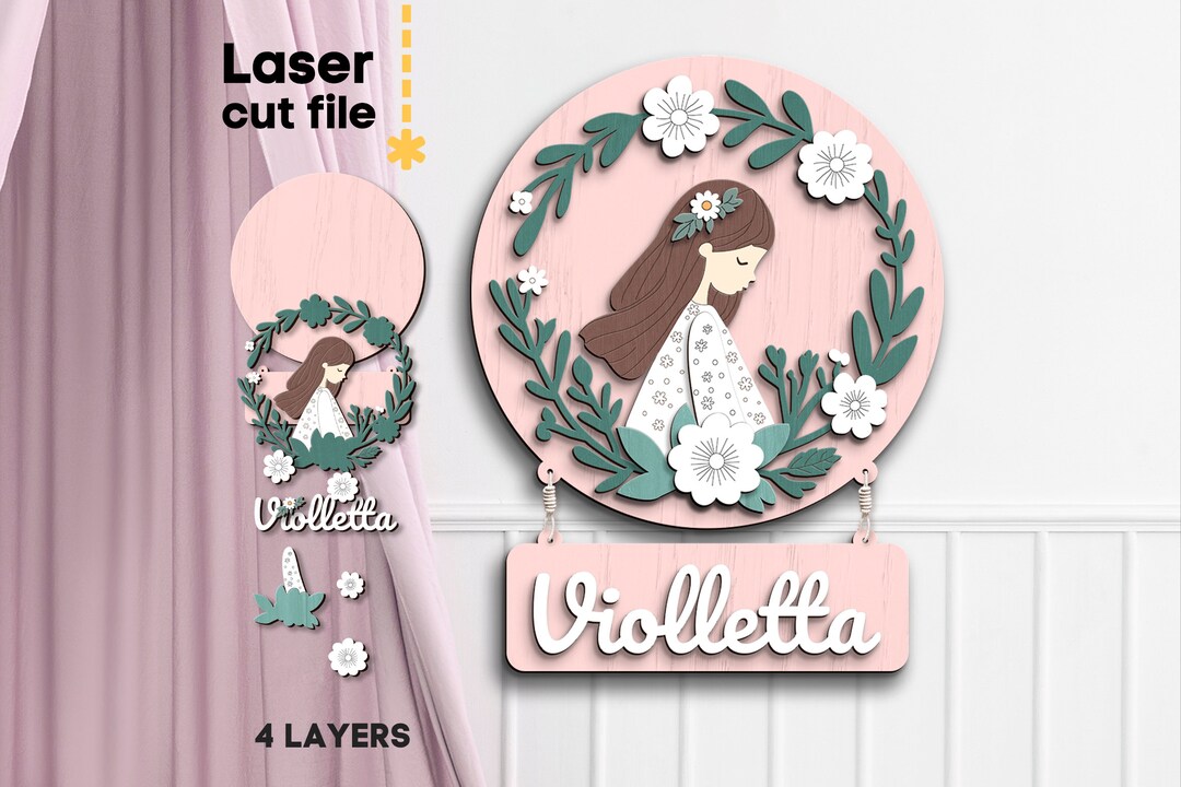 Girl Baby Name Sign SVG. Laser Cut File for Glowforge, Girl Name Tag ...