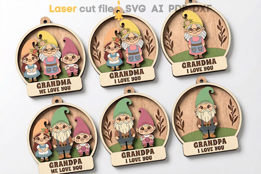 Gnome Family SVG Bundle. Laser Cut File for Glowforge, Grandma Grandpa ...