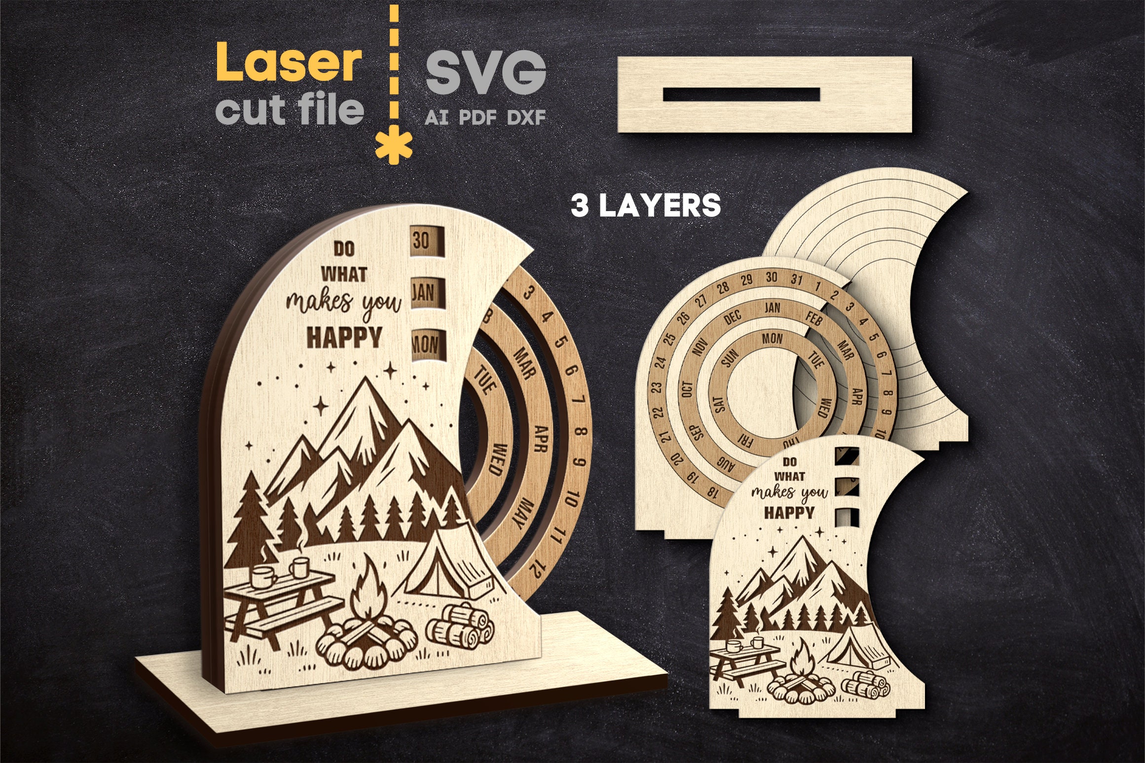 Perpetual Calendar SVG Bundle. Laser Cut File for Glowforge, Nature ...