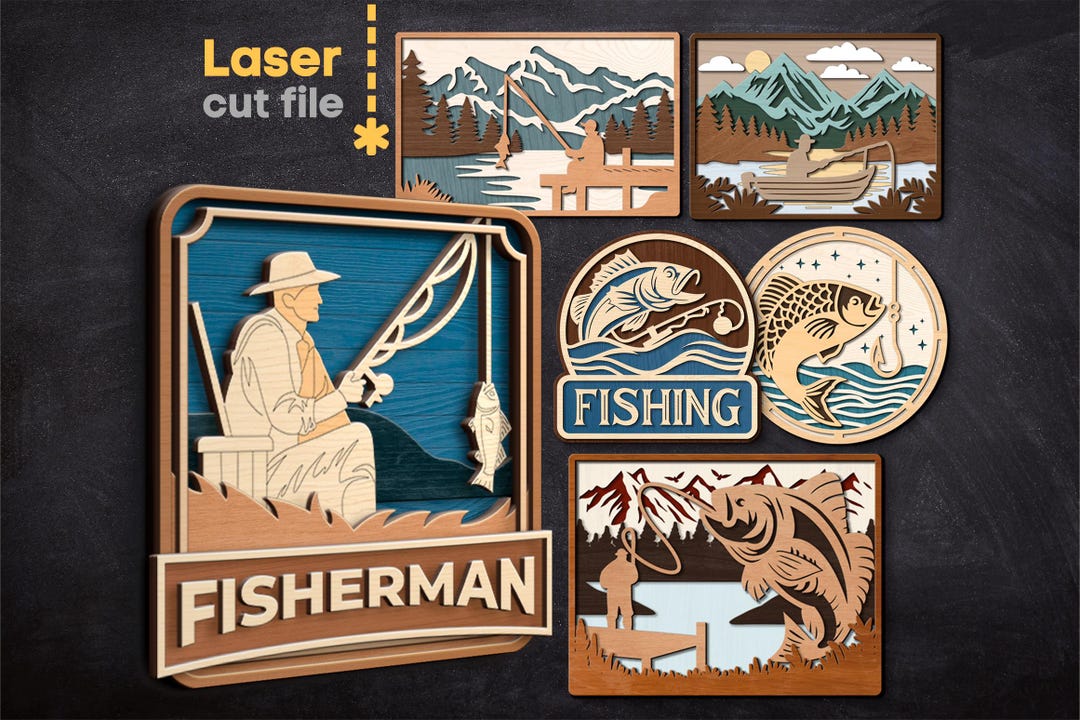 Fishing SVG Bundle. Laser Cut File for Glowforge, Nature Fisherman Fish ...
