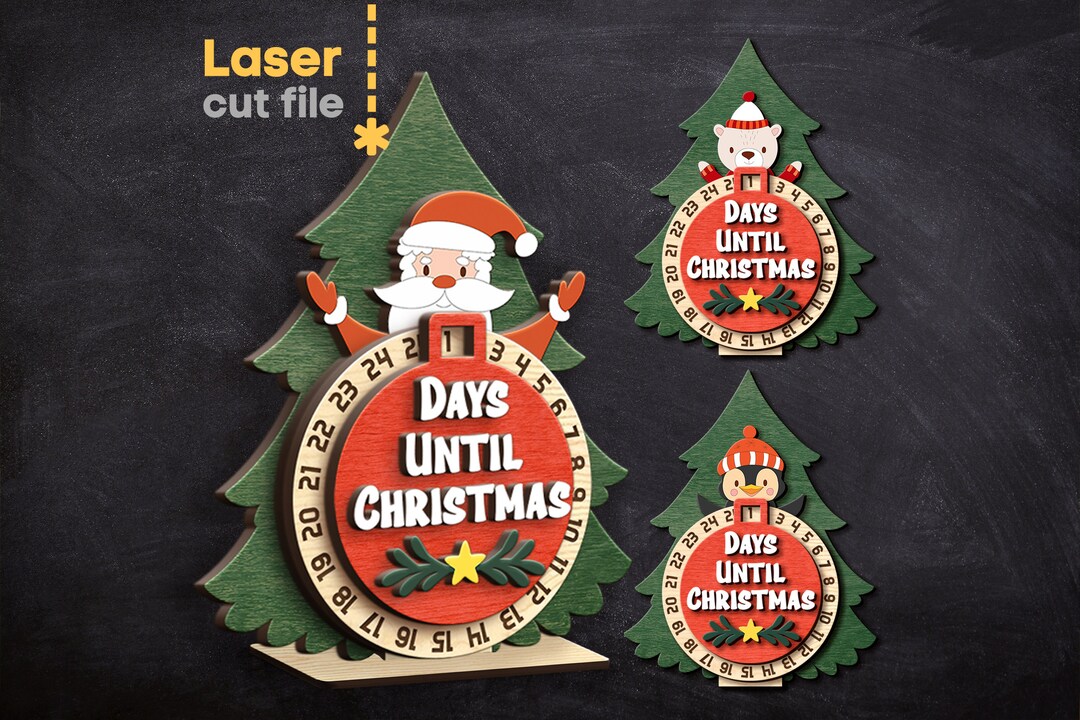 Advent Calendar SVG Laser Cut File for Glowforge. Merry Christmas Santa Penguin Bear Christmas ...