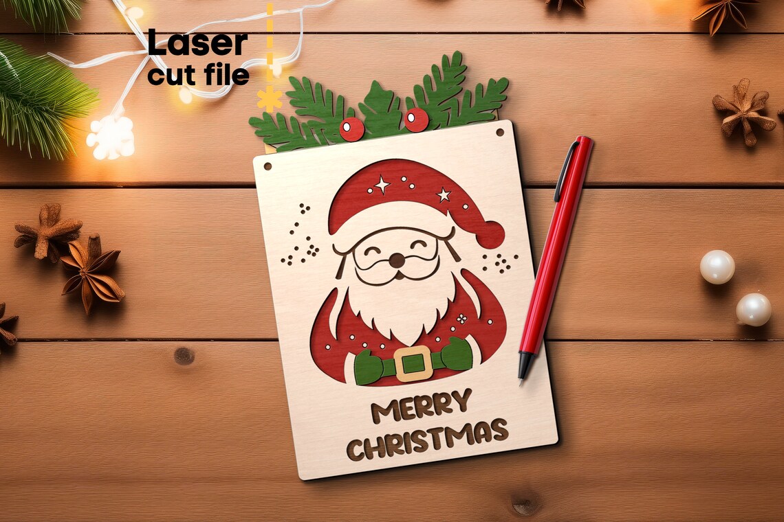 Santa Claus Card SVG Bundle. Laser Cut File for Glowforge, Merry ...