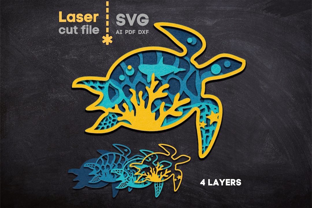 Tortuga SVG Archivo de corte láser Glowforge Cricut Criaturas marinas ...