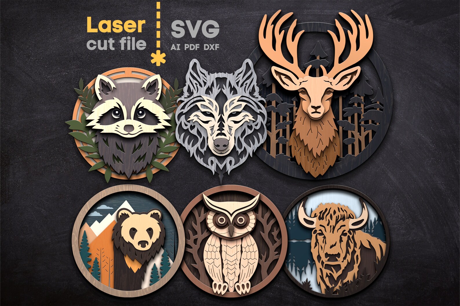 Forest Animals SVG Bundle. Laser Cut File for Glowforge, Wolf Raccoon ...