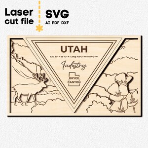 Utah SVG Laser Cut File for Glowforge American States Elk Lily. Layered ...