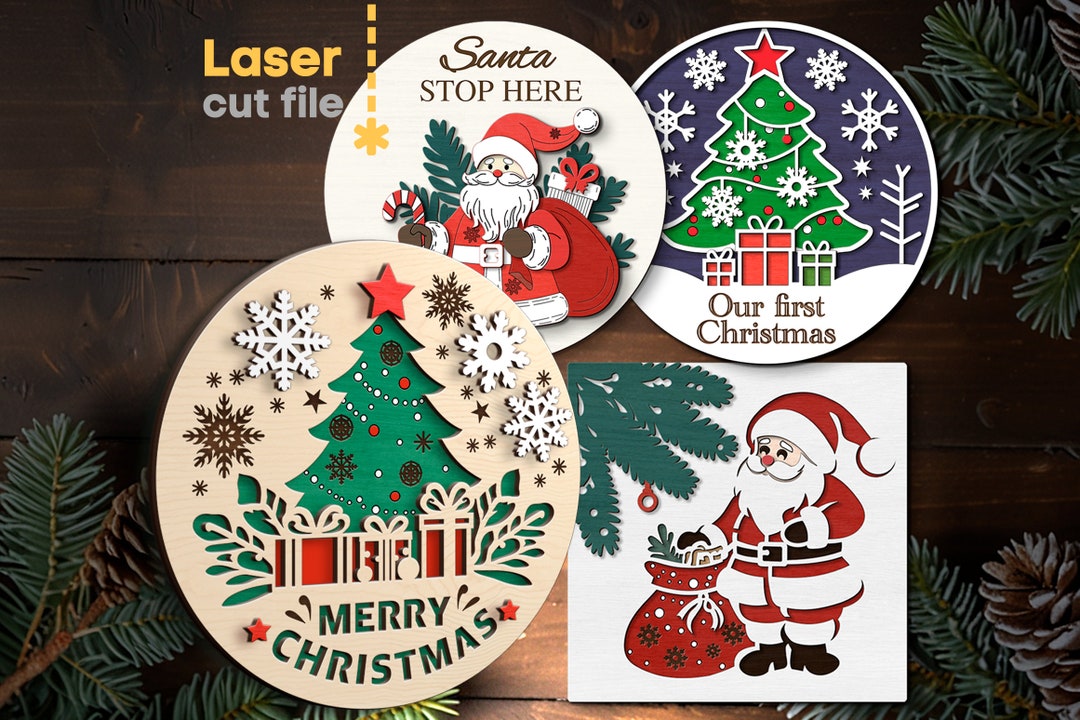 Merry Christmas SVG Bundle. Laser Cut File for Glowforge, Santa Present ...