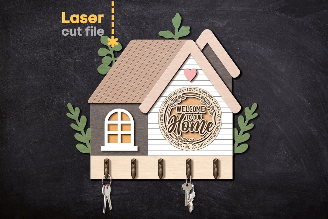 Key Holder SVG. Laser Cut File for Glowforge, Wall Key Hanger House ...