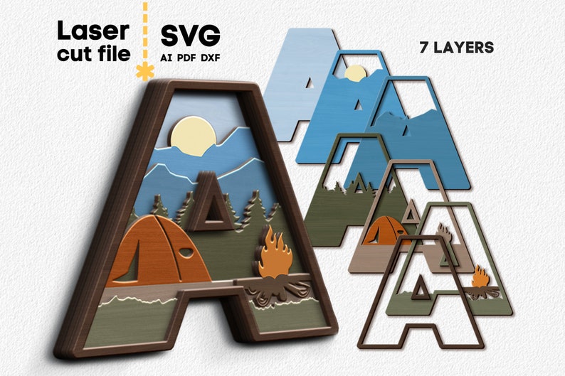 Alphabet SVG. Laser Cut File for Glowforge Cricut, Camping Letters ...