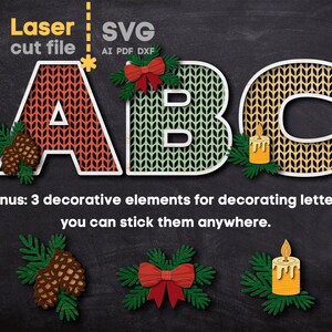 Knitting Christmas Alphabet SVG. Laser Cut File for Glowforge, Candle ...