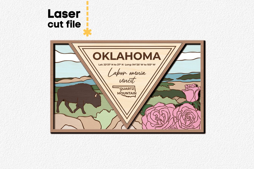 Oklahoma SVG Laser Cut File for Glowforge American States Bison Layered ...