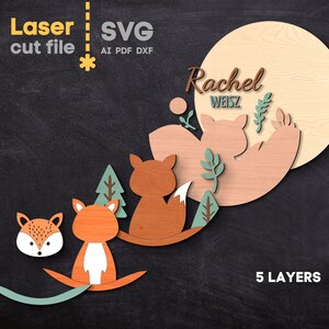 Fox Baby Name Sign SVG. Laser Cut File for Glowforge, Cute Forest ...