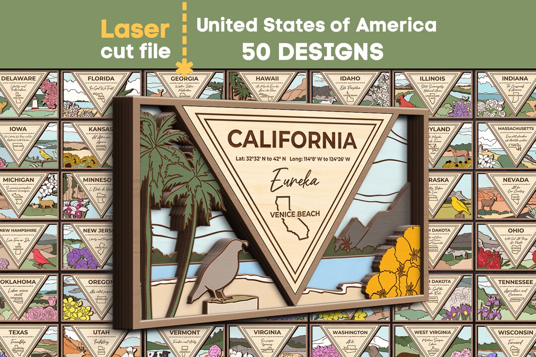 50 American States Bundle SVG. Laser Cut File for Glowforge. - Etsy