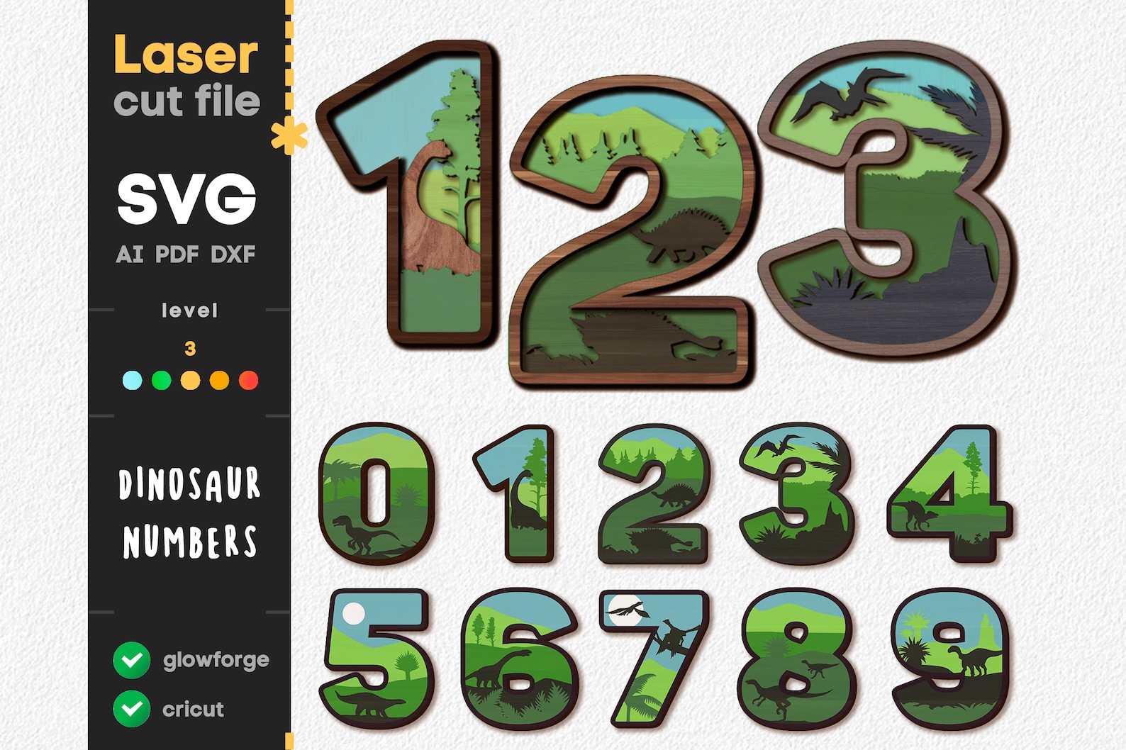 Alphabet Numbers SVG. Laser Cut File for Glowforge Cricut, Dinosaur ...