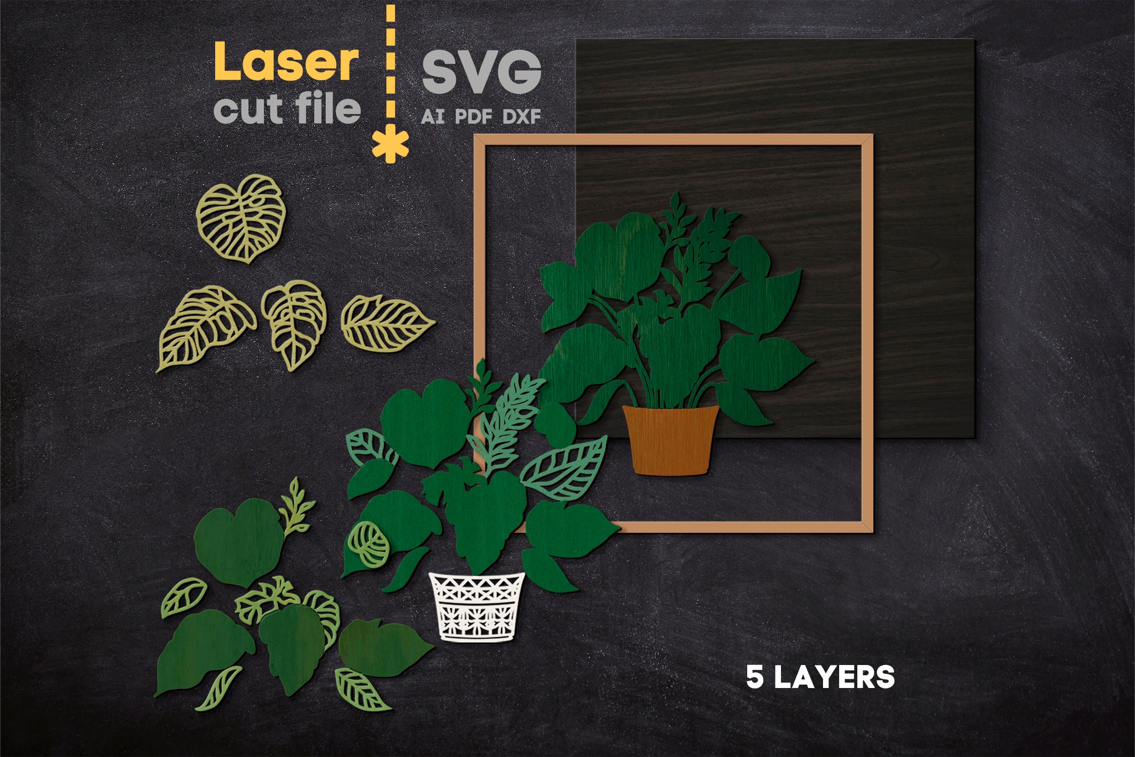 Plant in Pot Ornament SVG. Laser Cut File for Glowforge, House Plant ...