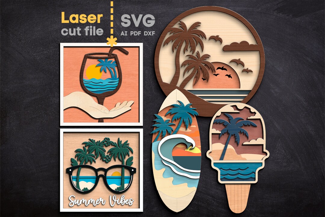 Summer Vibes SVG Bundle. Laser Cut File for Glowforge, Palm Cocktail ...
